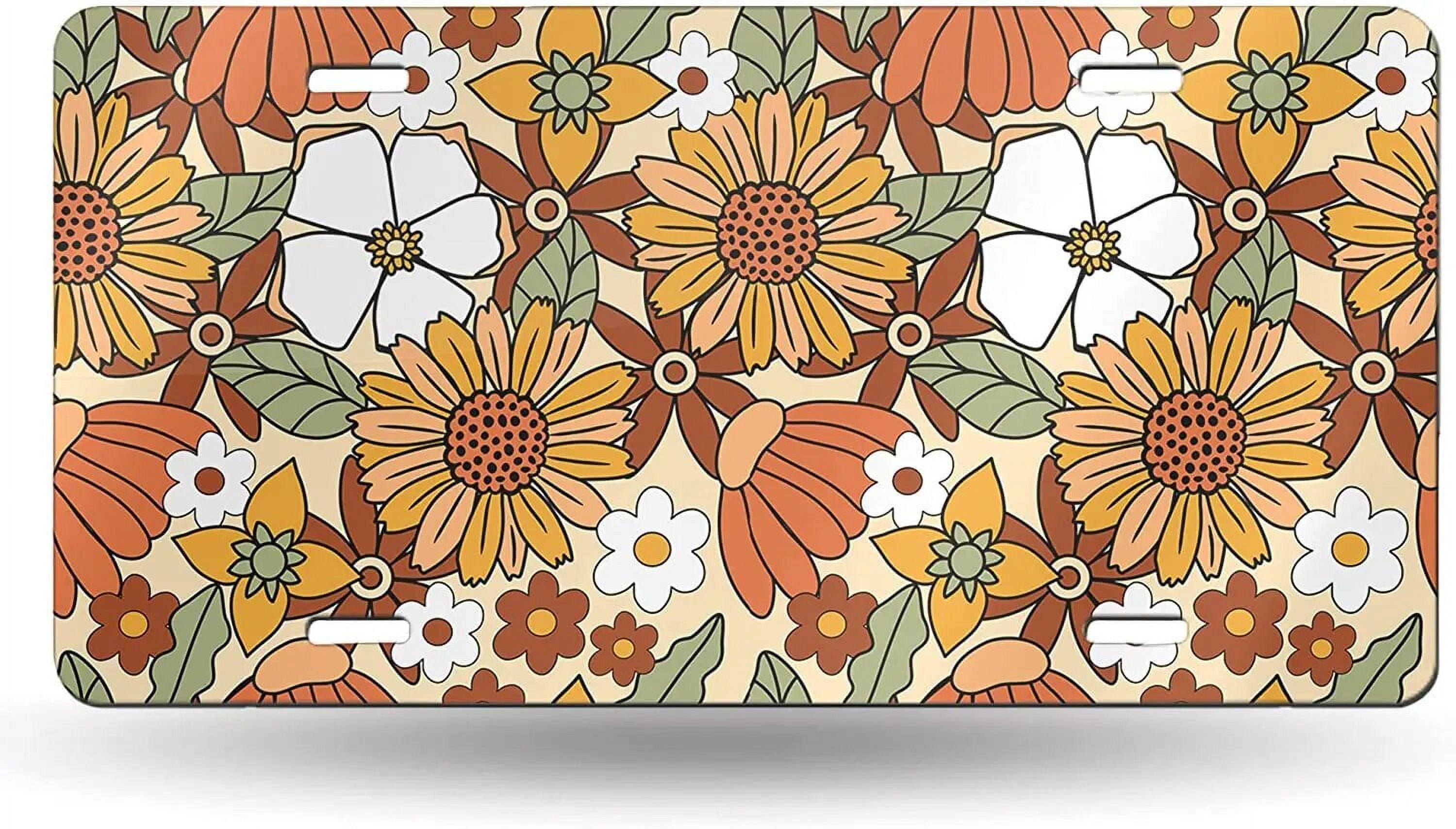 New License Plate 70s Retro Floral Decorative Car Front Metal Car Plate ...