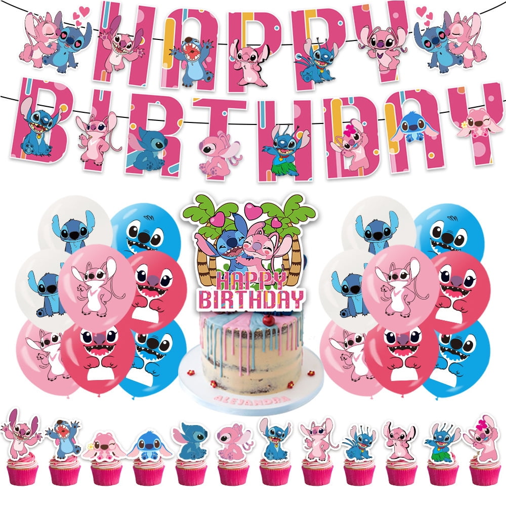 New Lilo & Stitch Theme Surprise Birthday Party Set Pink Angel Banner ...