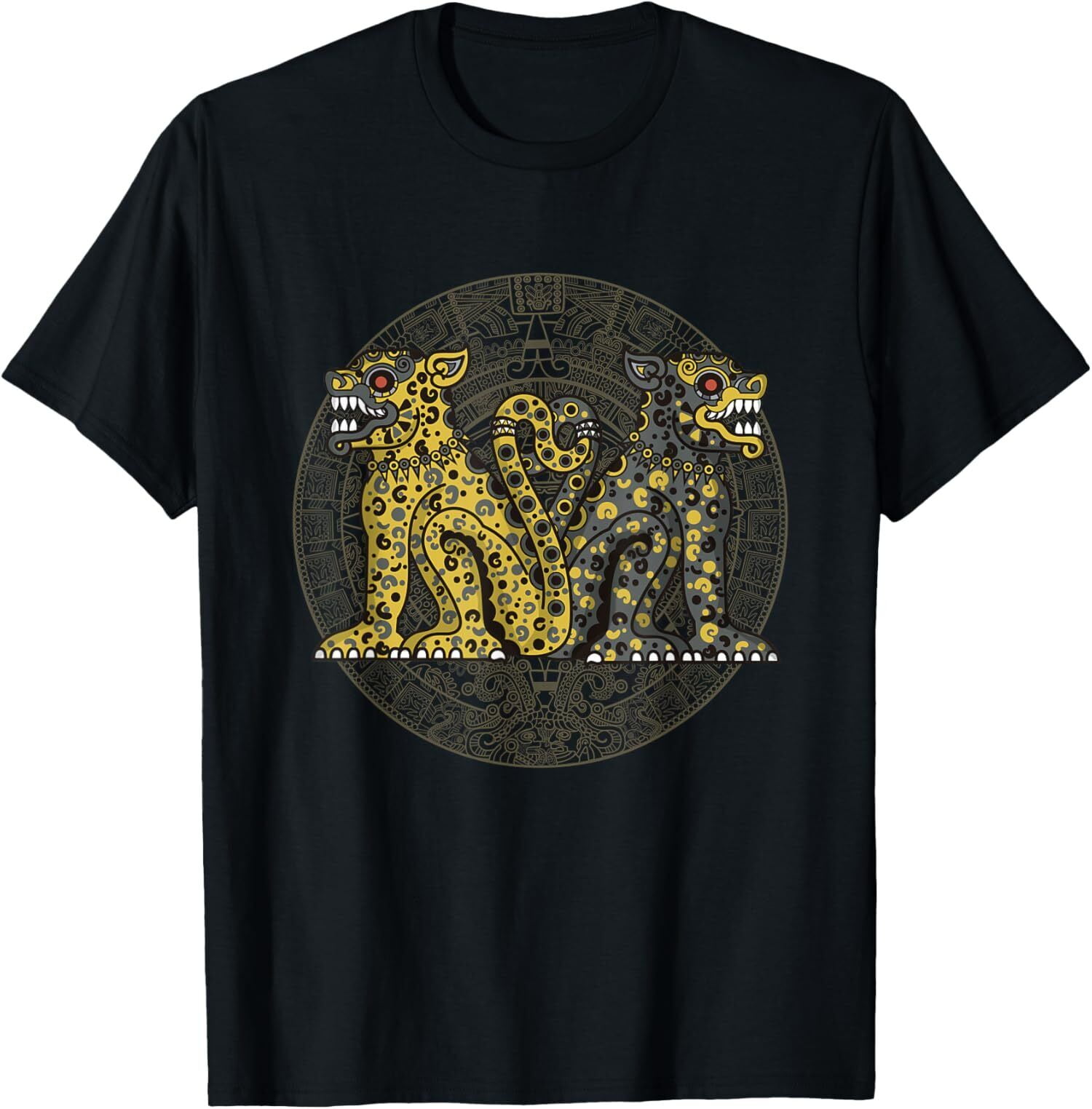 New Limited Aztec Calendar With Mexican Jaguar Ocelot Warrior T-Shirt ...