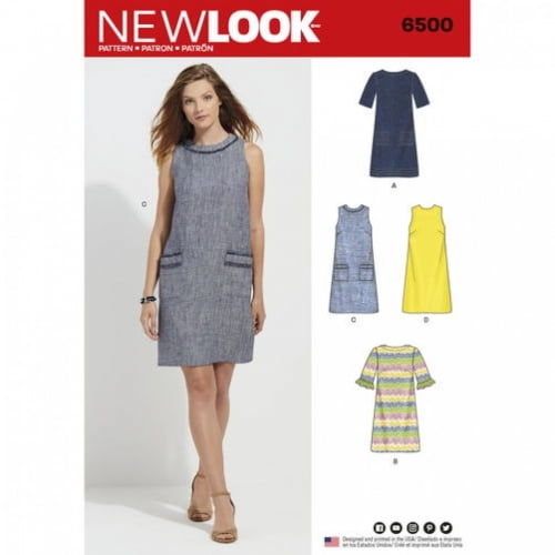 New Look Ladies Sewing Pattern 6500 Dress with Neck, Sleeve - Walmart.com