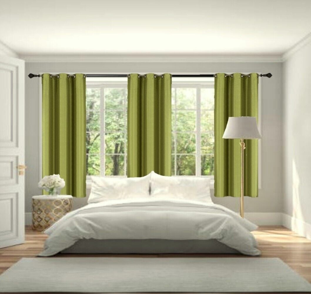 New Luxury Curtain Set of 2pc Panels Adam Lime Color 100% Privacy Blackout Room Darkening ...