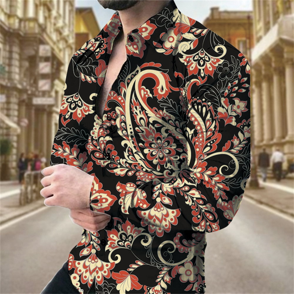 New Luxury Pelis Floral Shirts For Men 3d Printed Lapel Long Sleeved ...