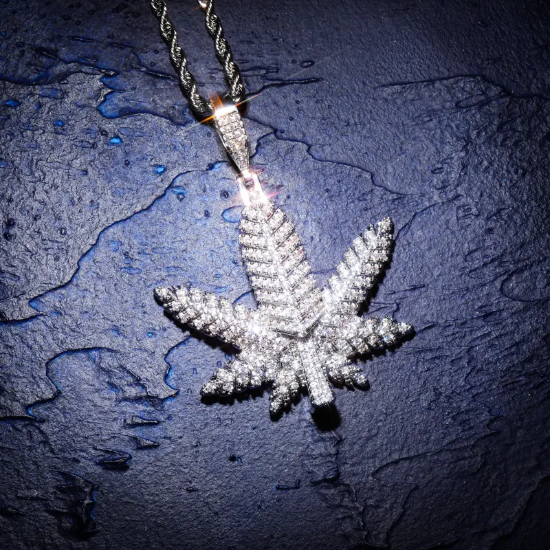 New Maple Leaf in Three Colors Iced out 14K Yellow Gold Necklace ...