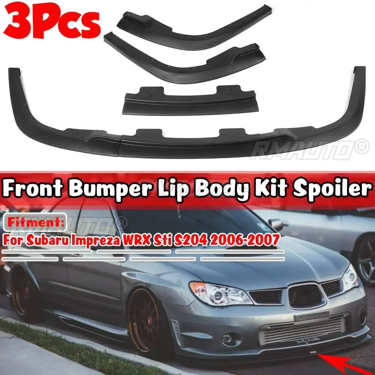 New Matte Black 3pc Car Front Bumper Lip Splitter Spoiler Diffuser ...