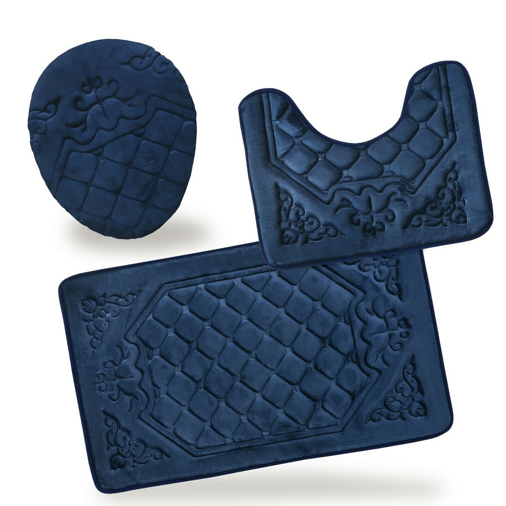 New Memory Foam Bath Mats Soft Plush Crown Design 3 Pieces Navy Blue ...