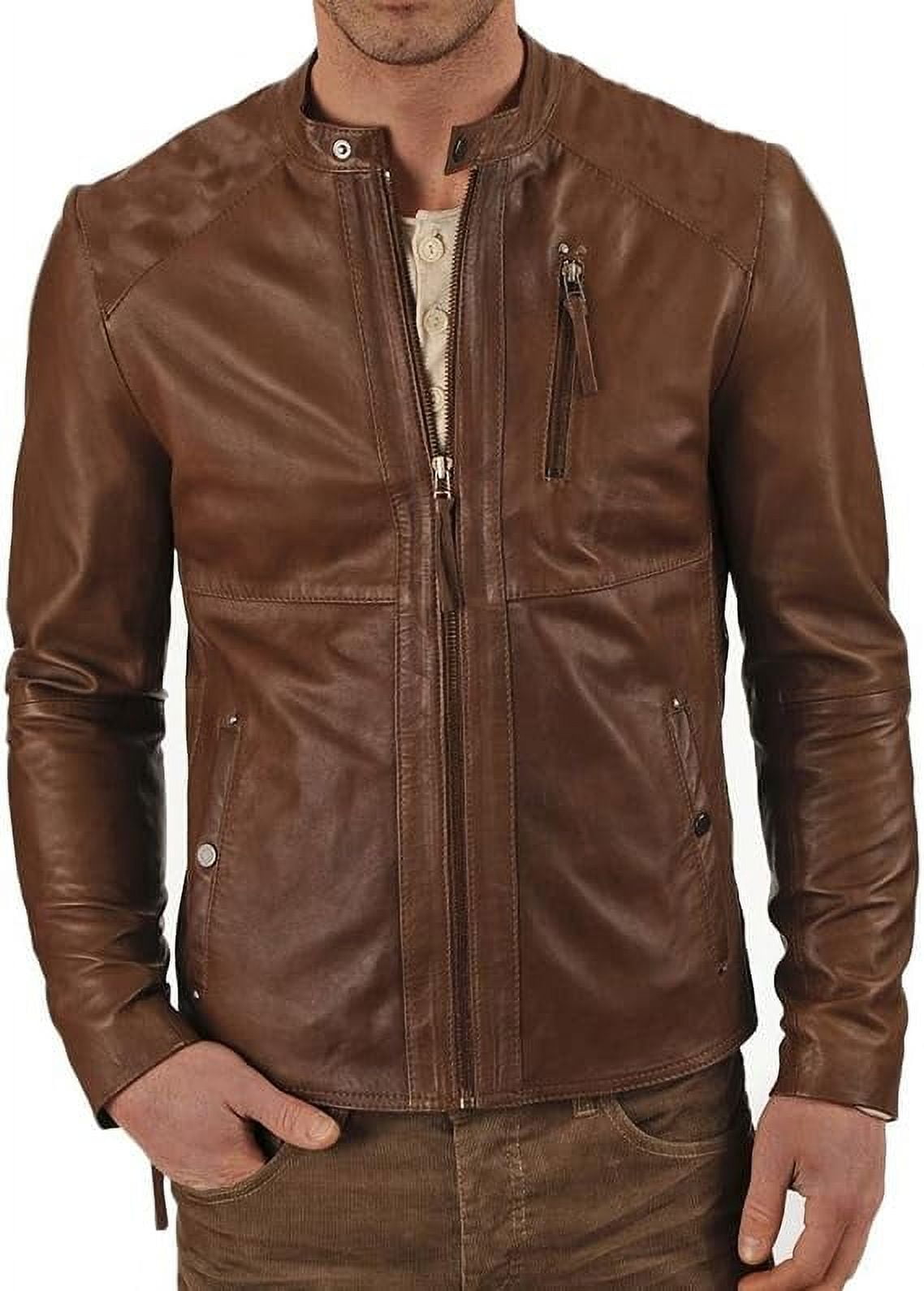 New Men Designer Genuine Lambskin Soft Biker Leather Jacket A156 - Walmart.com