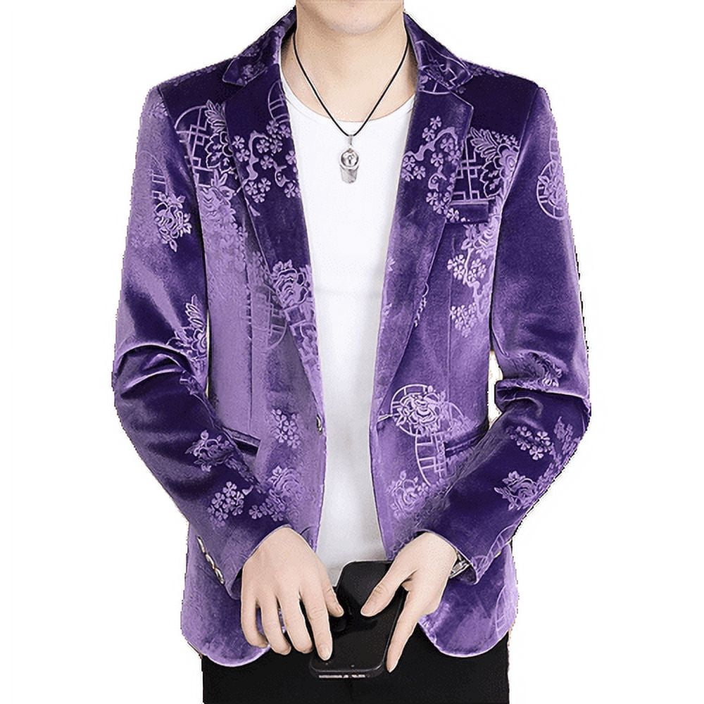 New Men Golden Velvet Printed Suit Jacket Fashion Men's Dance Party ...