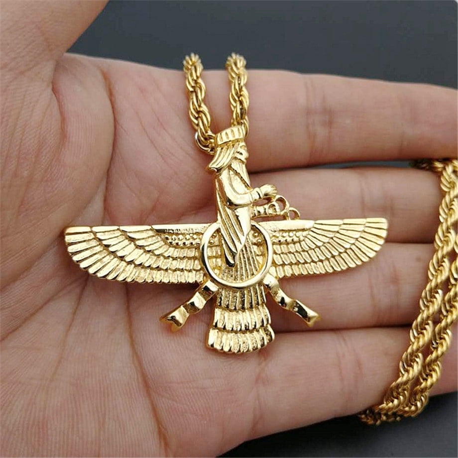 New Men Hip Hop Iran Faravahar Ahura Mazda Zoroastrian Pendant Necklace ...