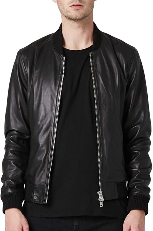 New Men Leather Jacket Black 100% Genuine Soft Lambskin Biker Bomber ...