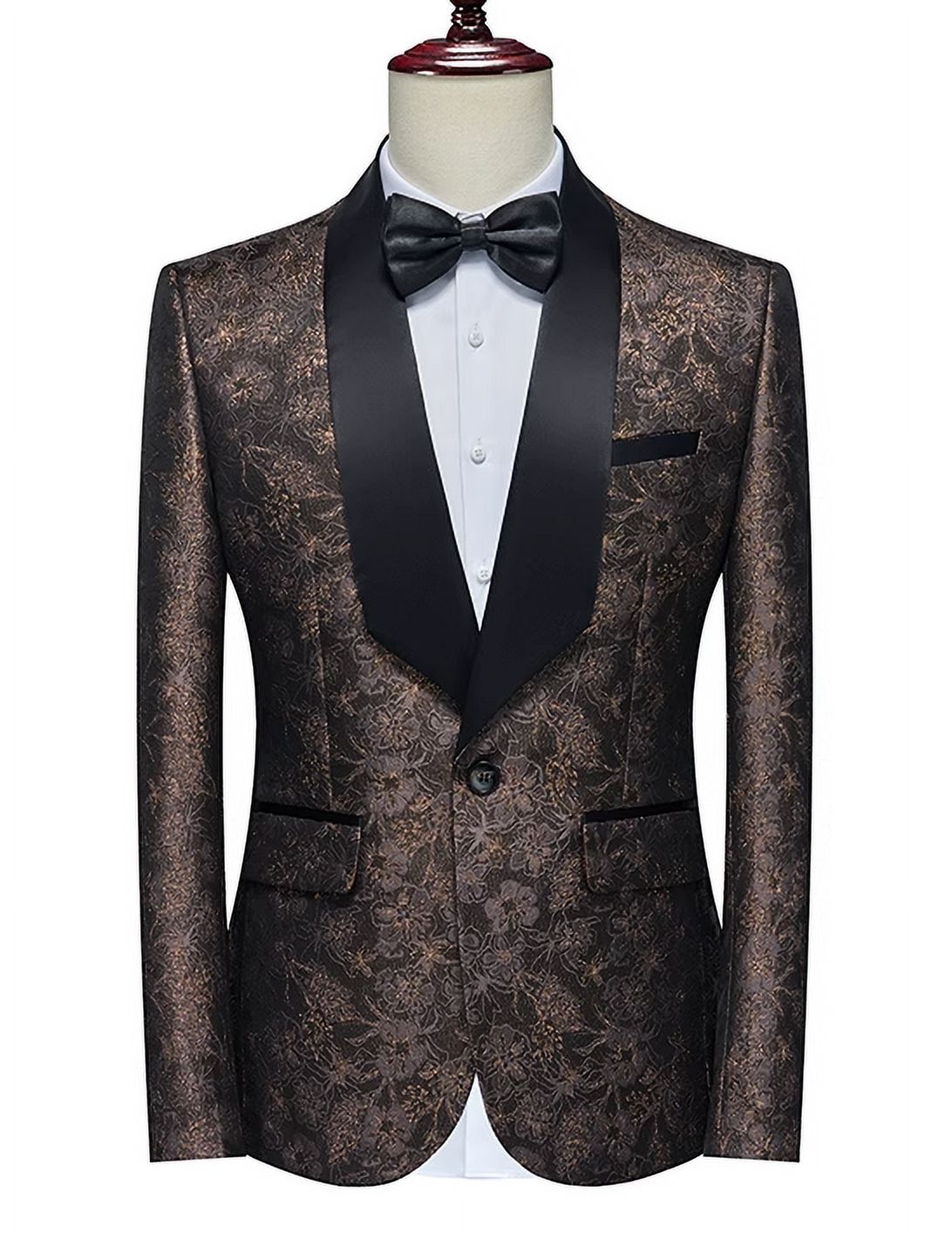 New Men Luxury Jacquard Suit Jacket Classic Black Business Social ...