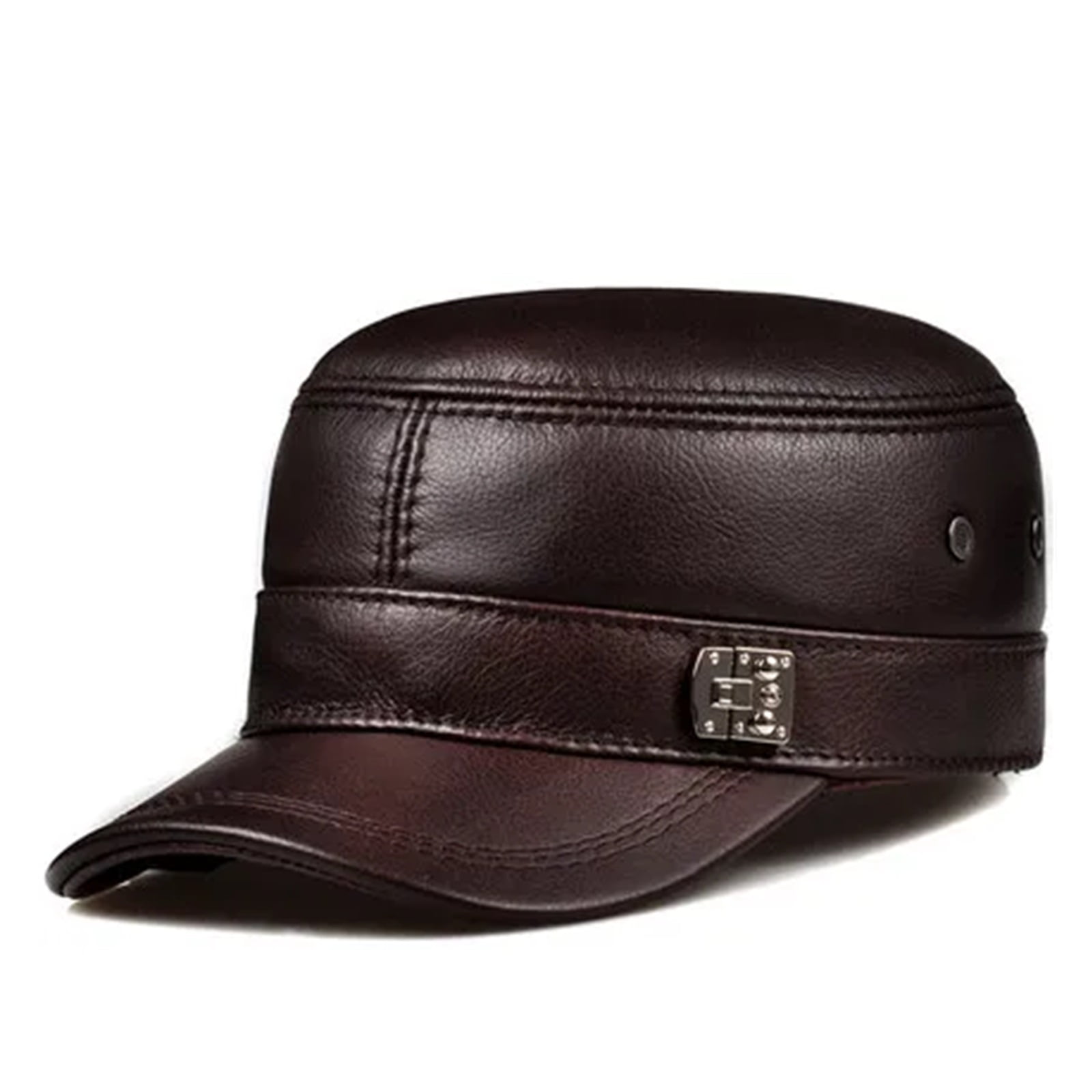 New Men Spring/Winter Genuine Leather Black/Brown Flat Baseball Caps ...