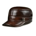 New Men Spring/Winter Genuine Leather Black/Brown Flat Baseball Caps ...