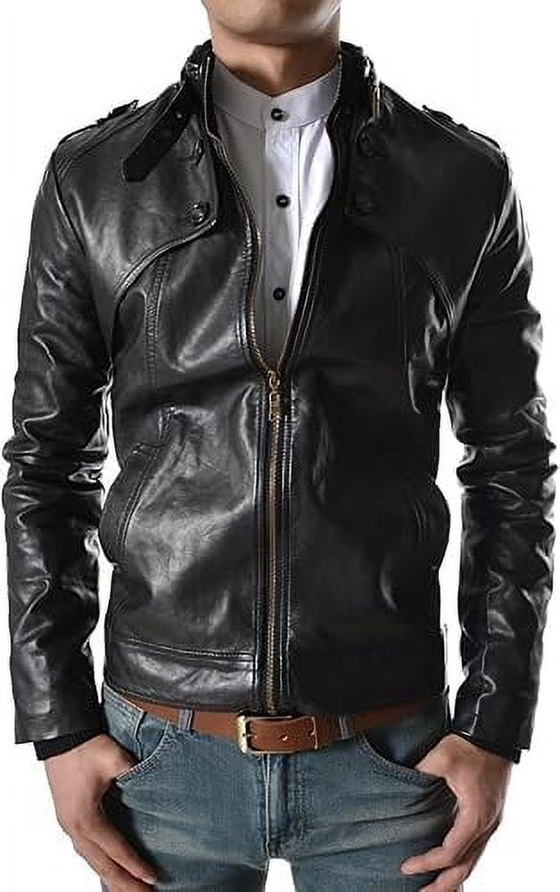 New Men's Genuine Black Lambskin Leather Slim Fit Biker Motorcycle Jacket For Men A769 - Walmart.com