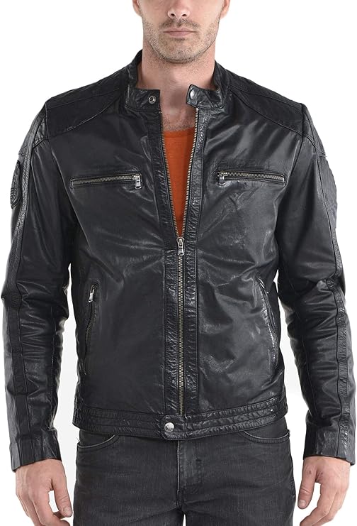 New Men's Genuine Lambskin Leather Black Slim Fit Biker Motorcycle Jacket For Men A927 - Walmart.com