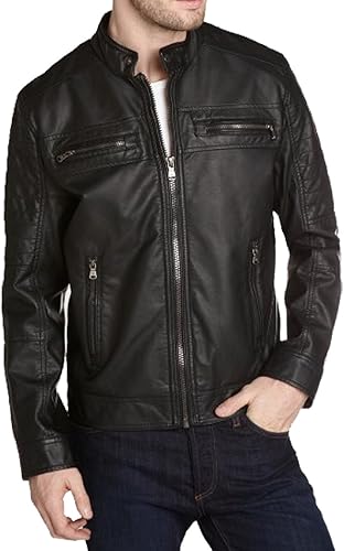 New Men's Genuine Lambskin Leather Jacket Black Motorcycle Biker Jacket A722 - Walmart.com