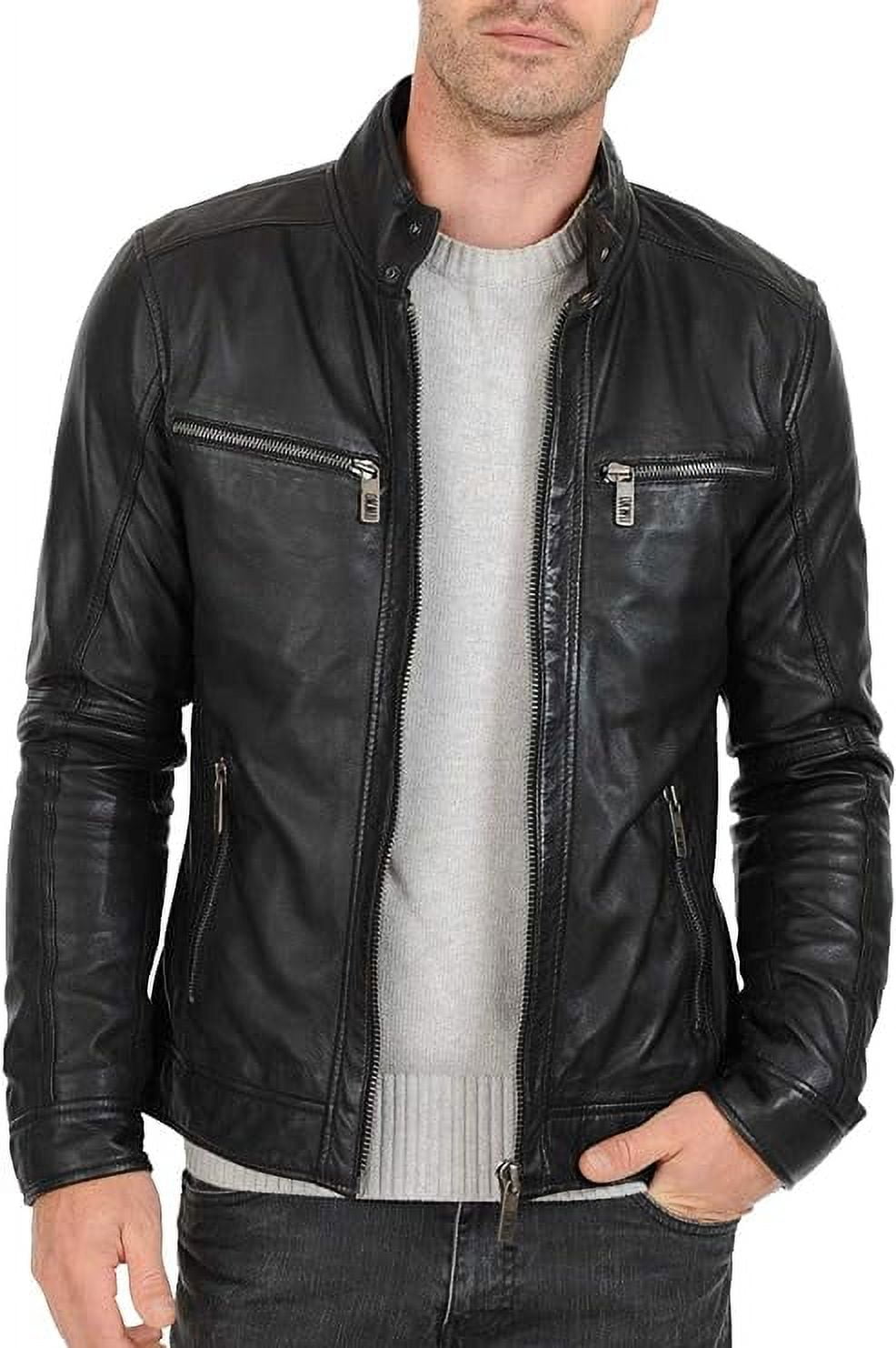 New Men's Genuine Lambskin Leather Slim Fit Biker Motorcycle Jacket For Men A082 - Walmart.com
