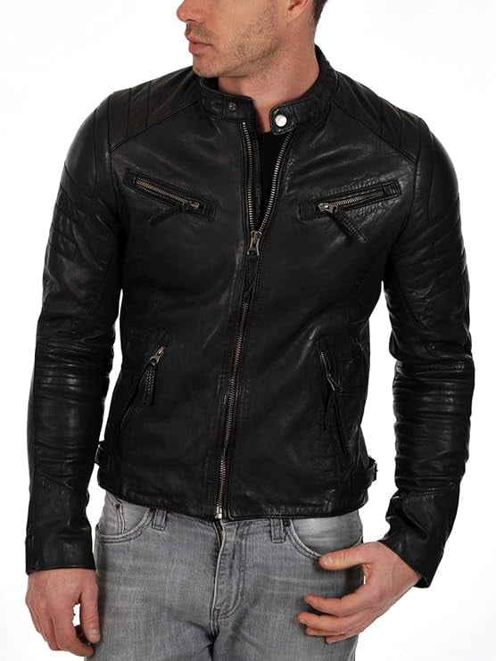 New Men's Genuine Lambskin Leather Slim Fit Biker Motorcycle Jacket For Men A085 - Walmart.com