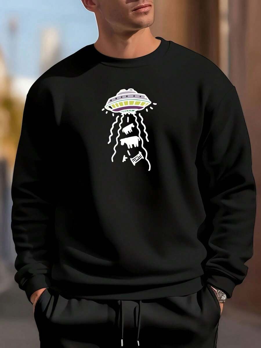 New Men's Printed Round Neck Sweatshirt, Soft And Comfortable, Men's ...
