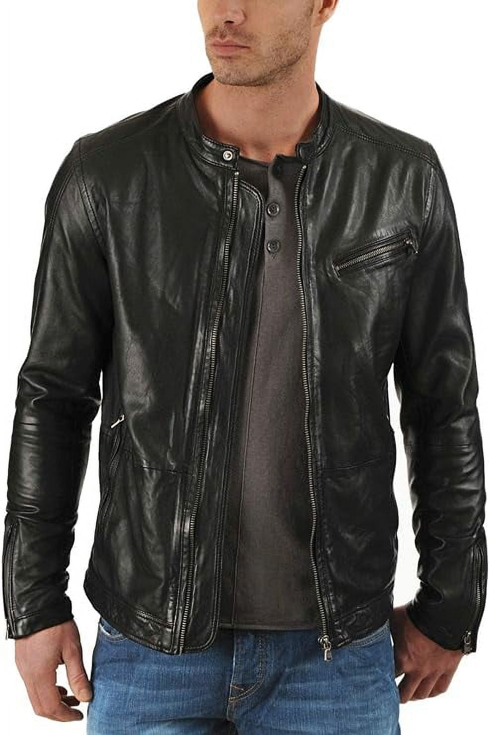 New Mens Leather Jacket Slim Fit Biker Motorcycle Genuine Leather Coat ...