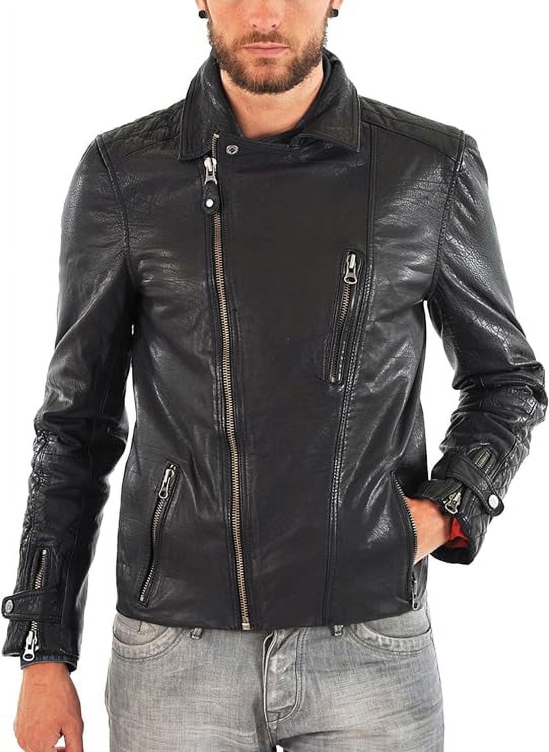 New Mens Leather Jacket Slim fit Biker Motorcycle Genuine lambskin jacket A108 - Walmart.com