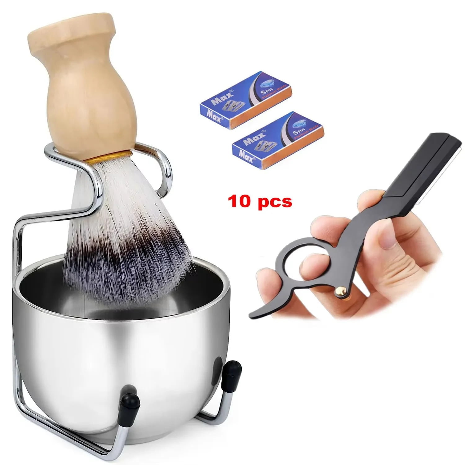 New Mens Shaving Brush and Bowl Set, 1-5 Shaving Brush Kit Wood Handle ...