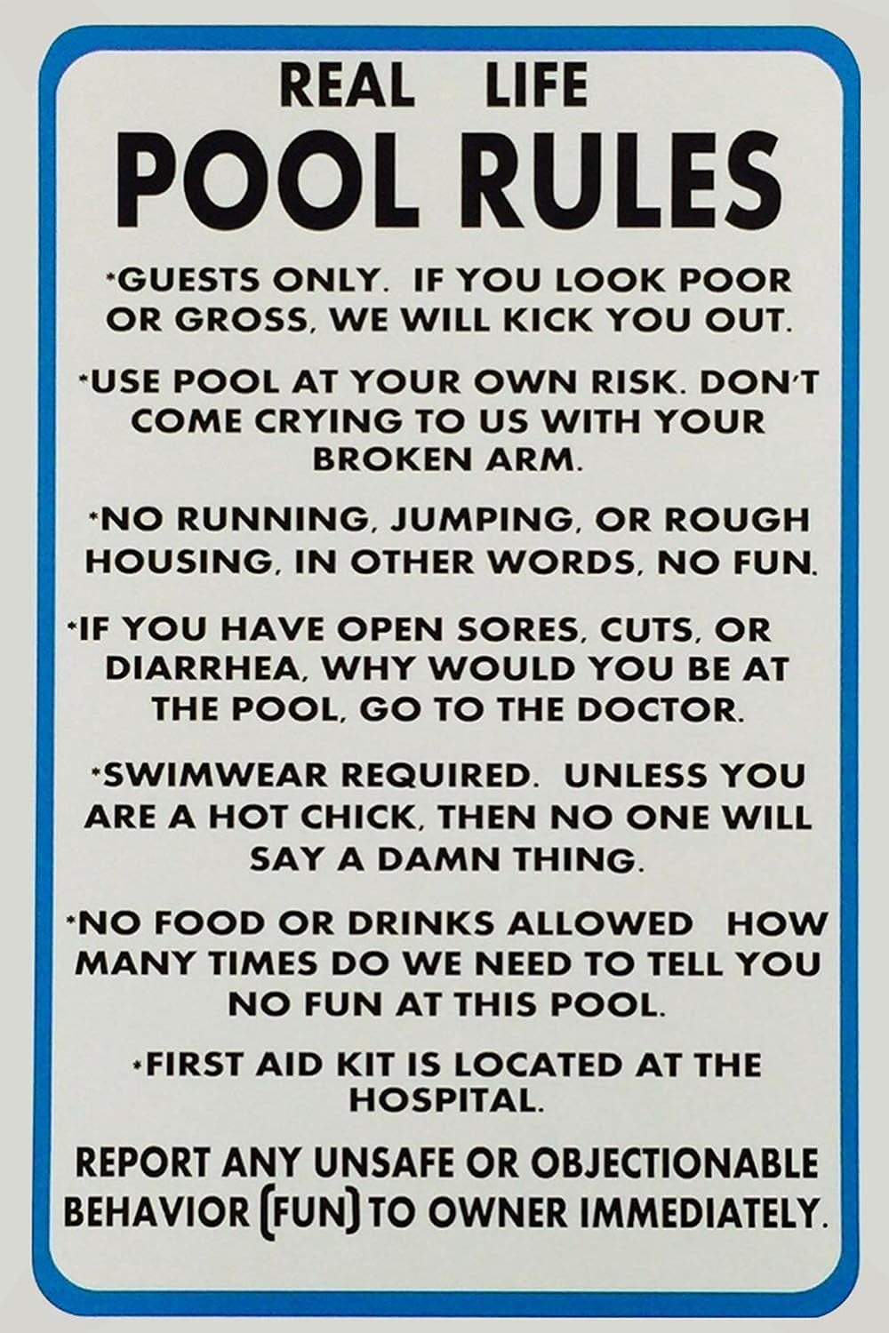 New Metal Sign Aluminum Sign Real Life Pool Rules Funny Pool Rules Sign ...
