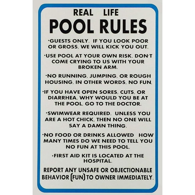 New Metal Sign Aluminum Sign Real Life Pool Rules Funny Pool Rules Sign ...