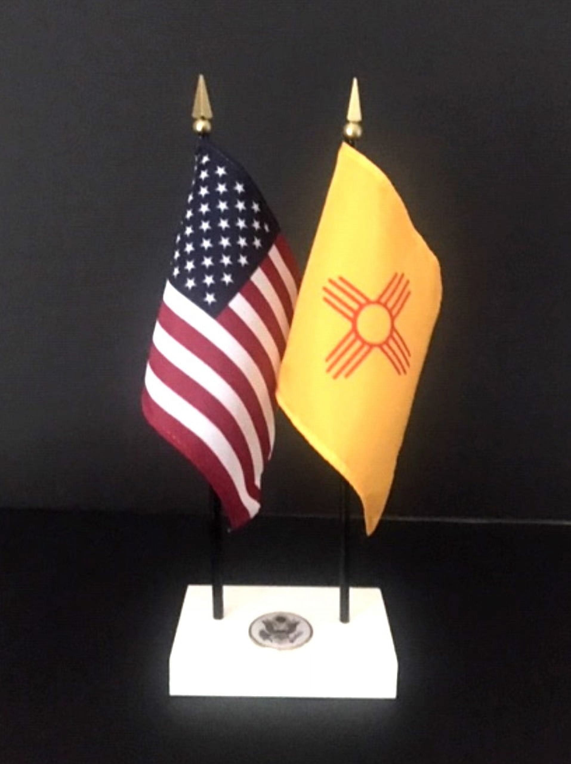 New Mexico Executive Desk Set; Two 4x6 Inch Flags, White Base with US ...