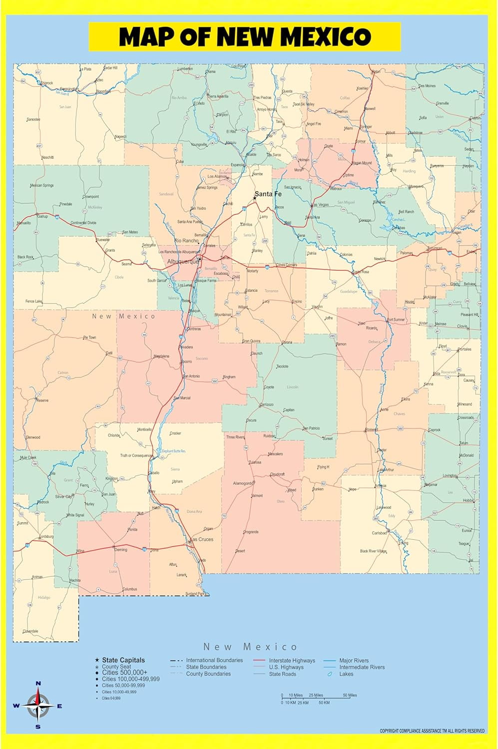 New Mexico Map Poster - Laminated Wall Map - Style A - 24x36 - Ideal for Classrooms and Homes ...