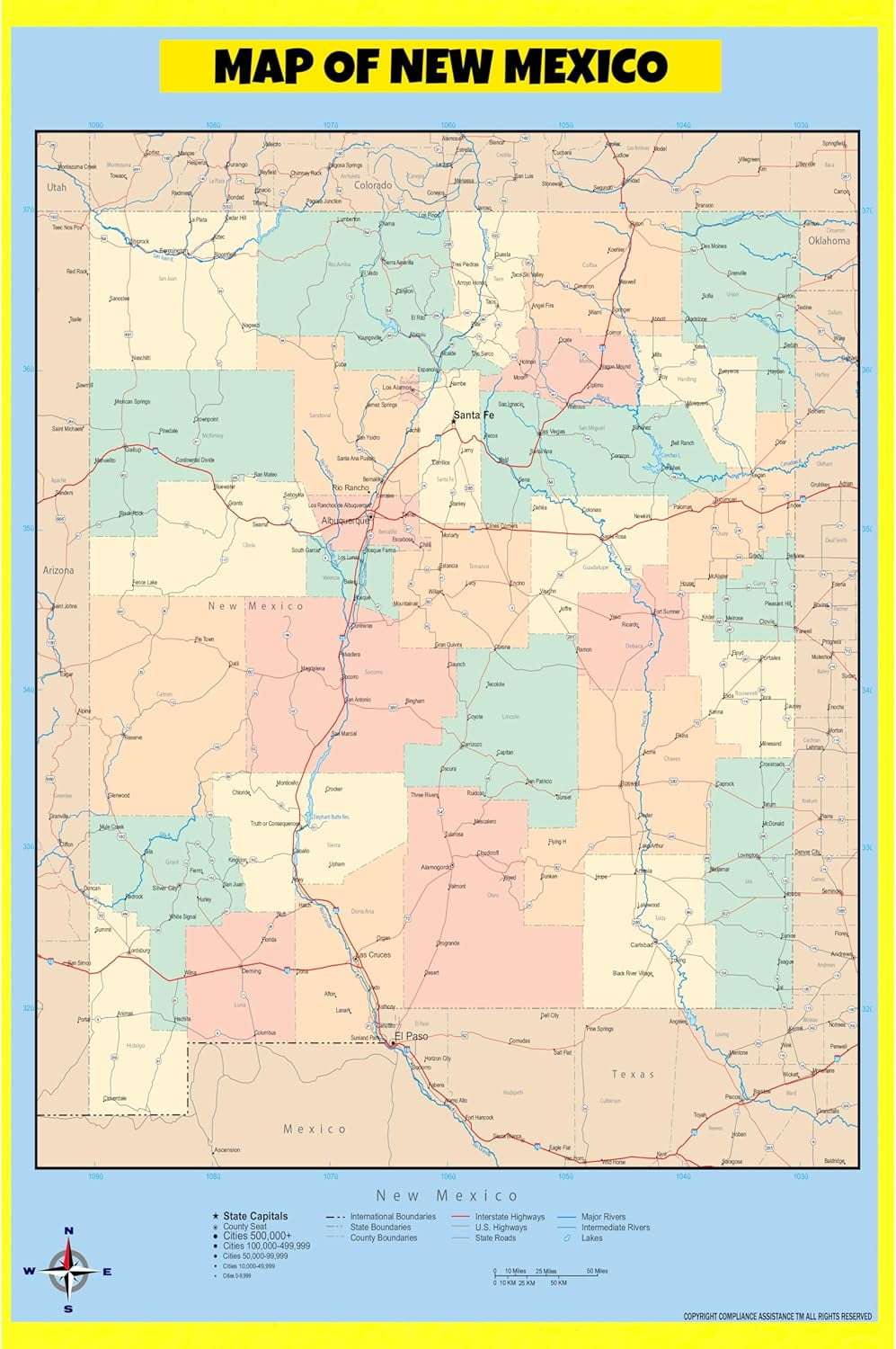 New Mexico Map Poster - Laminated Wall Map - Style B - 24x36 - Ideal for Classrooms and Homes ...
