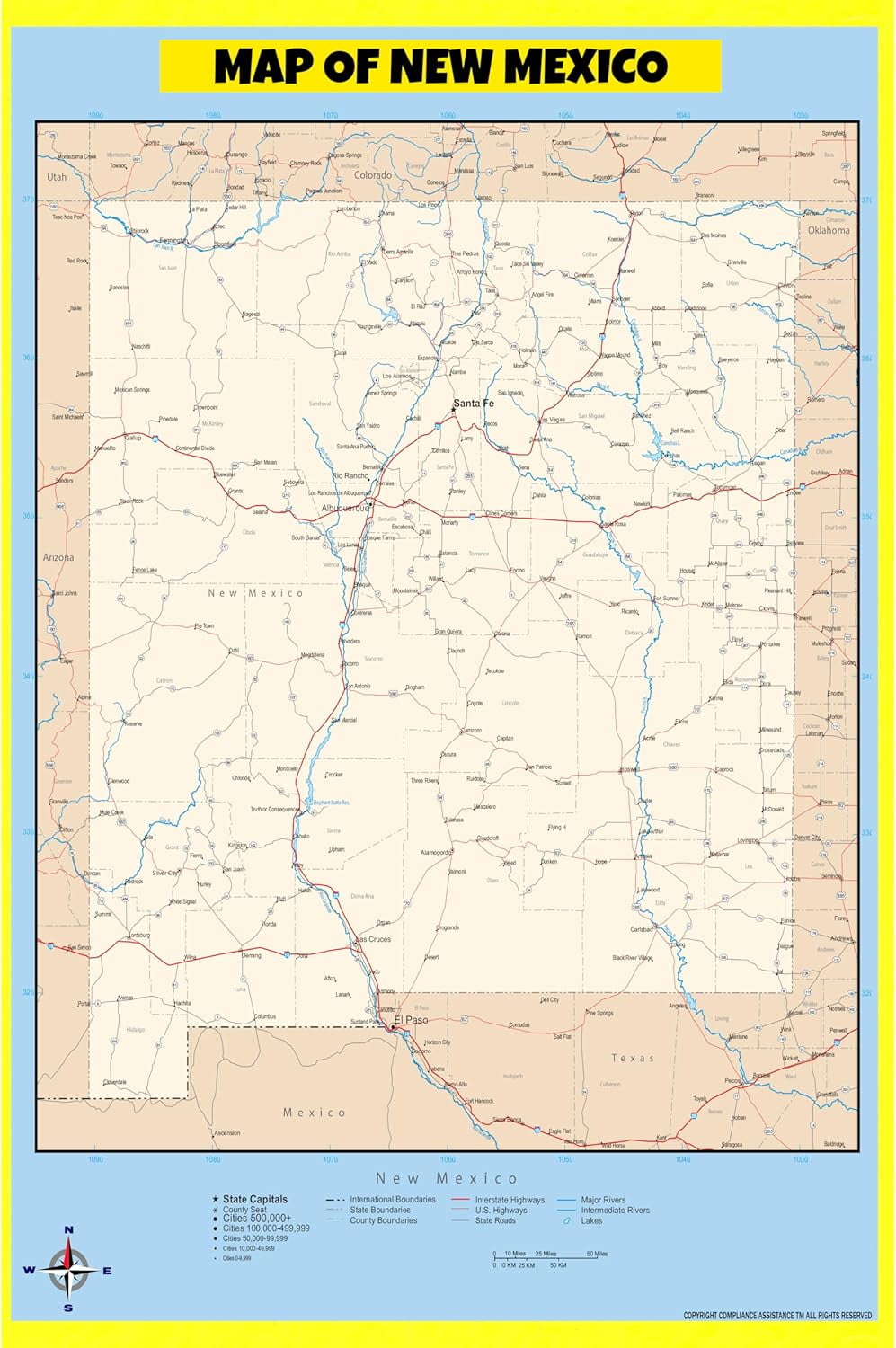 New Mexico Map Poster - Laminated Wall Map - Style C - 20x30 - Ideal for Classrooms and Homes ...