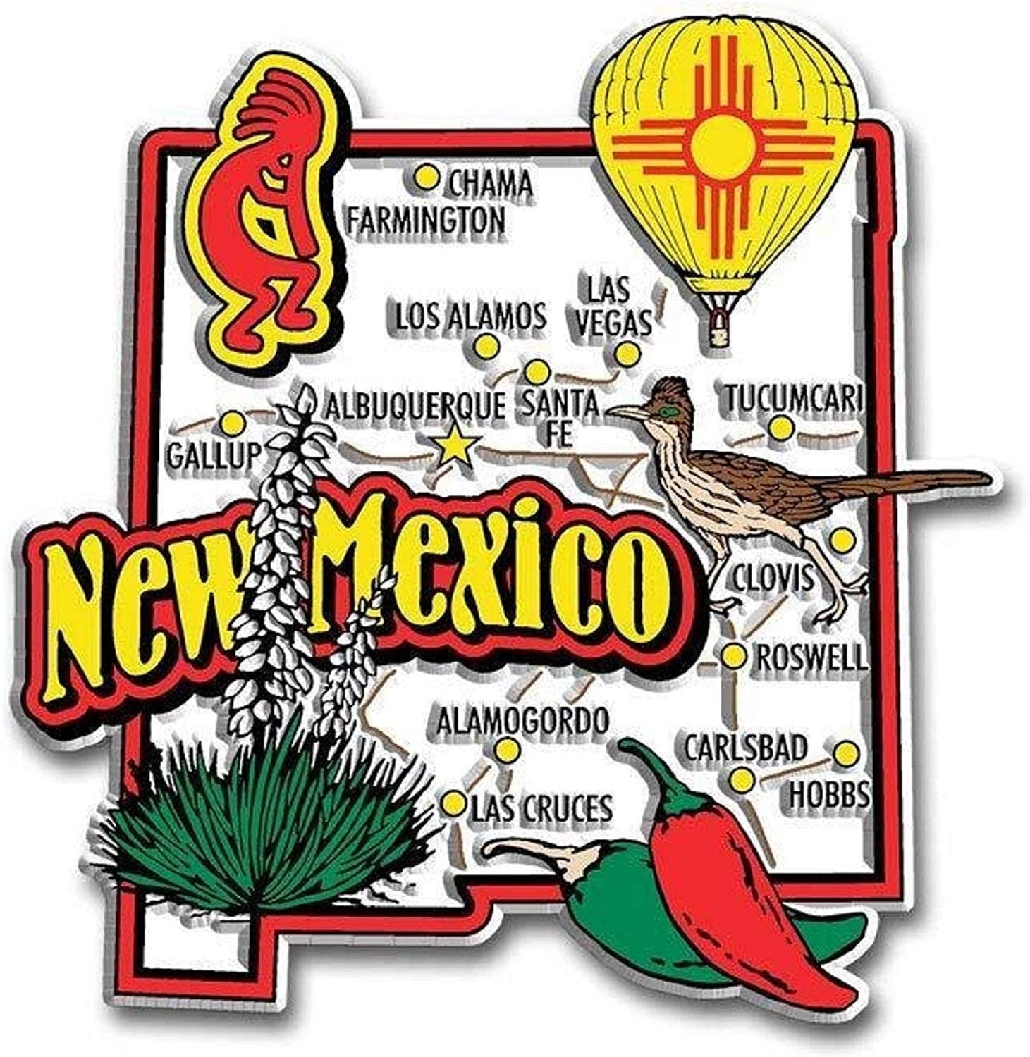 New Mexico State Map and Landmarks Collage Fridge Souvenir Collectible ...