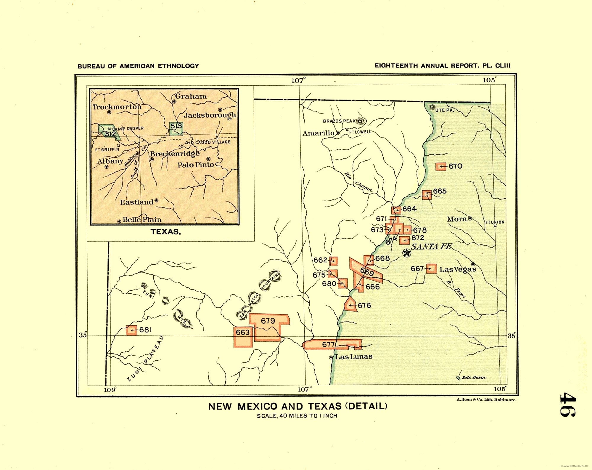 Historic State Map - New Mexico Texas Detail - Hoen 1896 - 29.00 x 23 ...