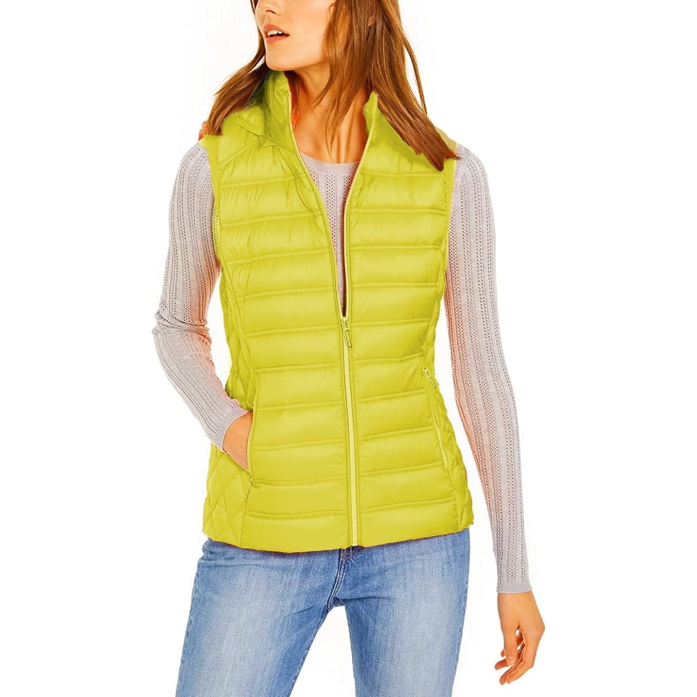 New Michael Michael Kors Women's Limeade Bright Yellow Down Puffer Vest ...