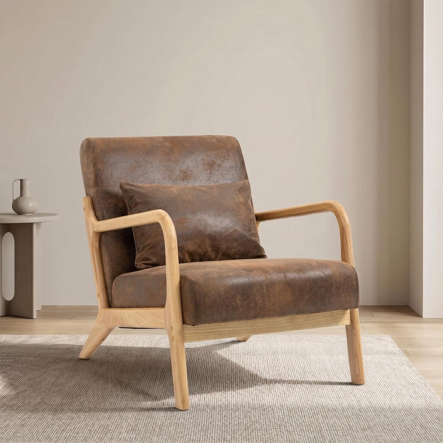 New Mid Century Modern Accent Chair with Wood Frame, Upholstered Living ...
