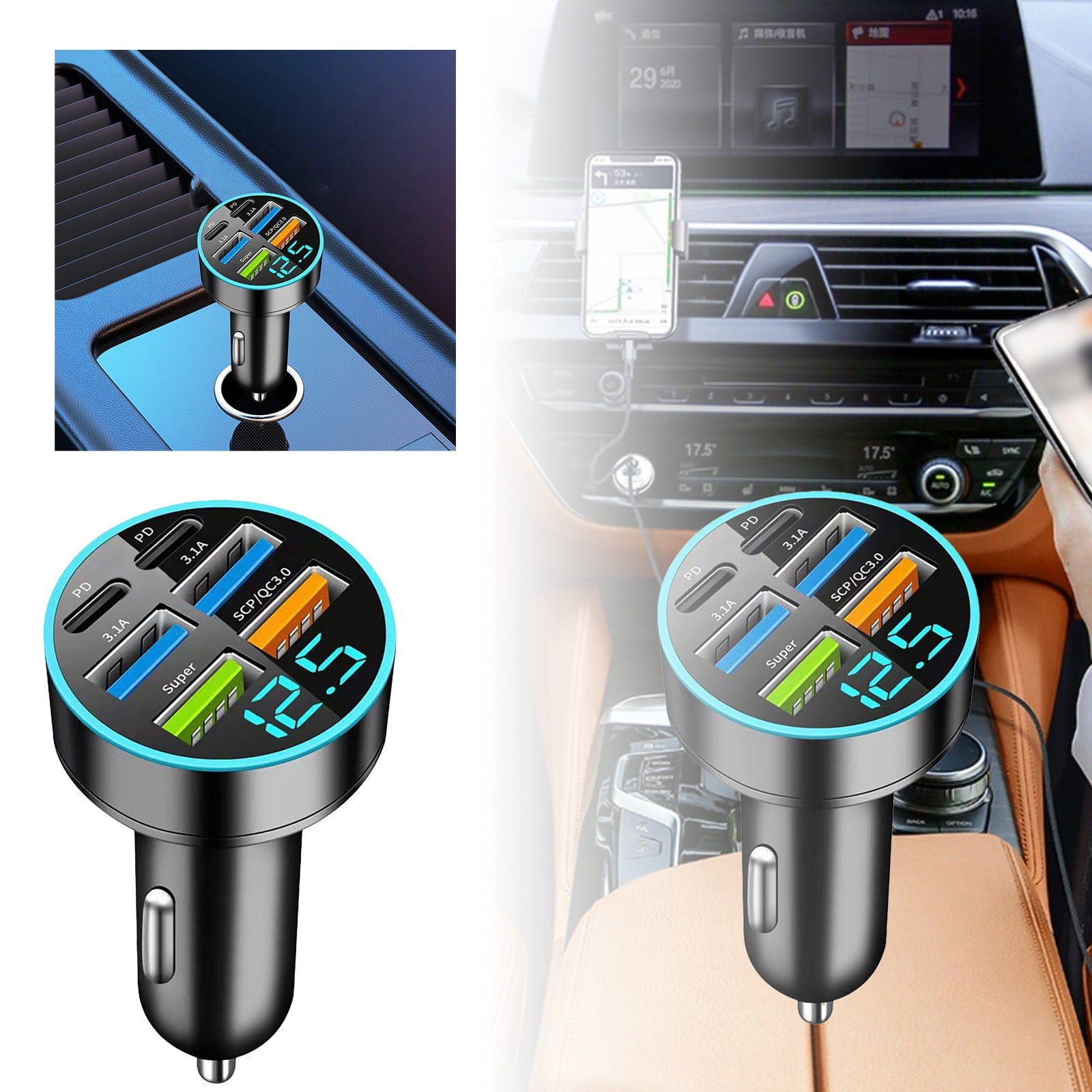 New Model 5 - Port Car Charger with 6 USB Ports (including PD) - High ...