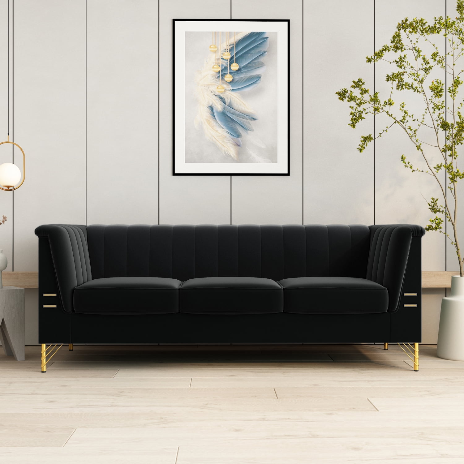 New Modern 3 Seats Sofa Couches for Living Room, 82.67Inches Velvet ...