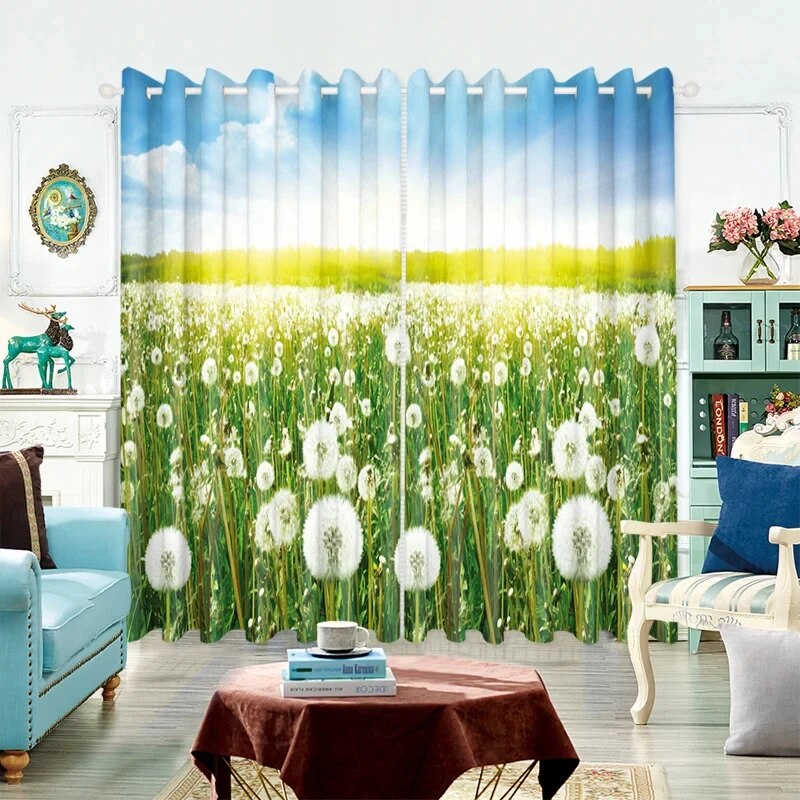 New Modern High Shading Curtain Sunflower Cherry Blossom Landscape ...