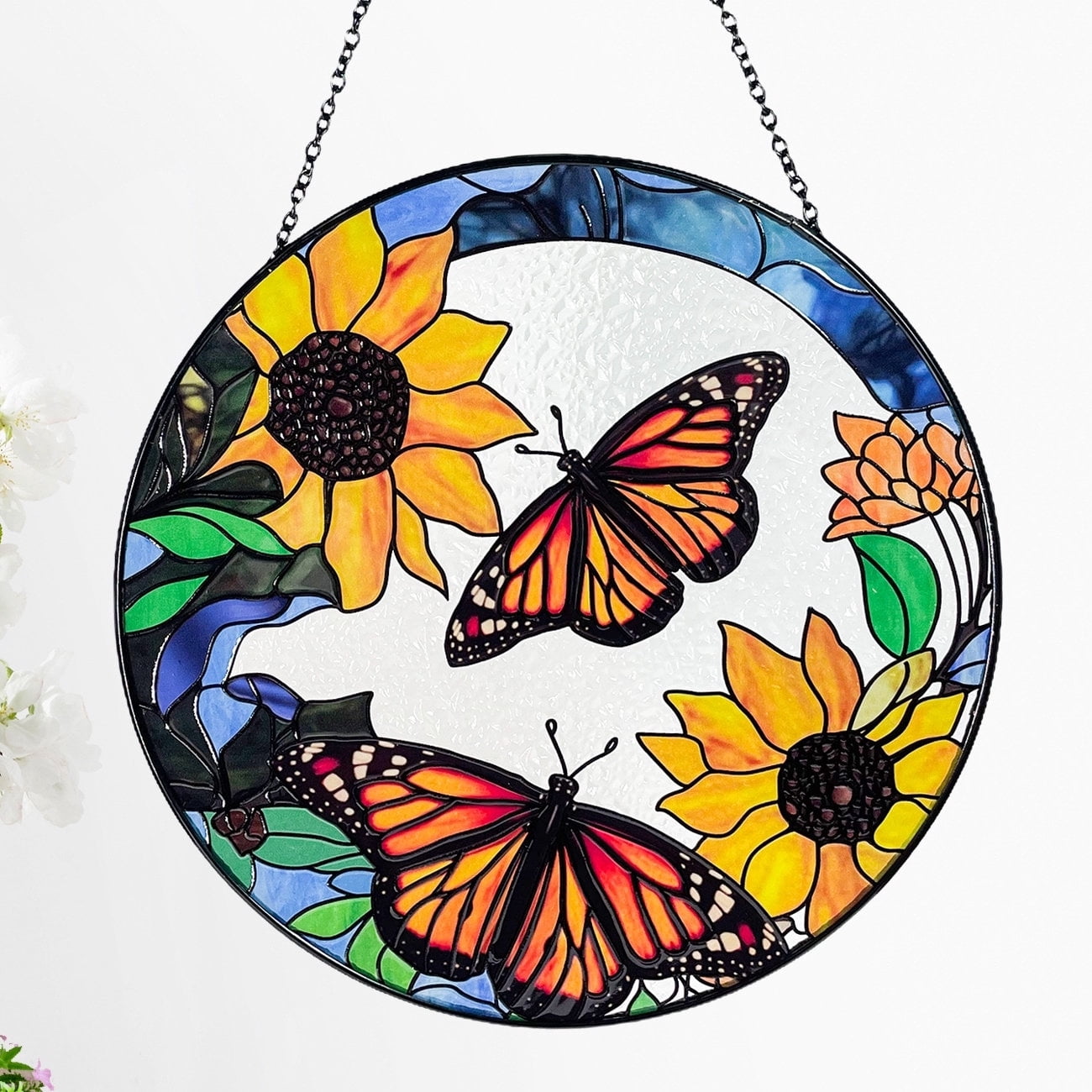New Monarch Butterflies and Sunflowers Stained Glass Suncatcher ...