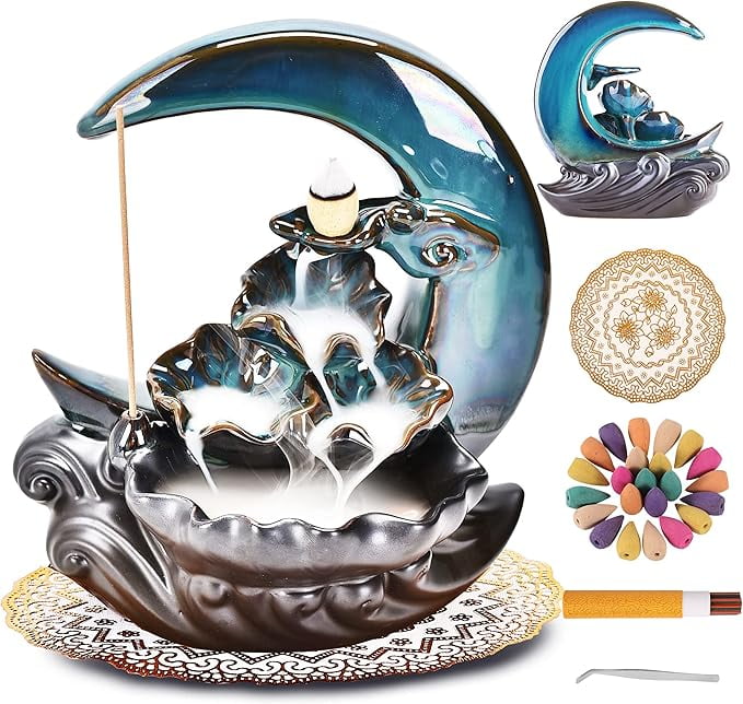 New Moon Backflow Incense Holder, Ceramic Hand-Made Incense Fountain ...