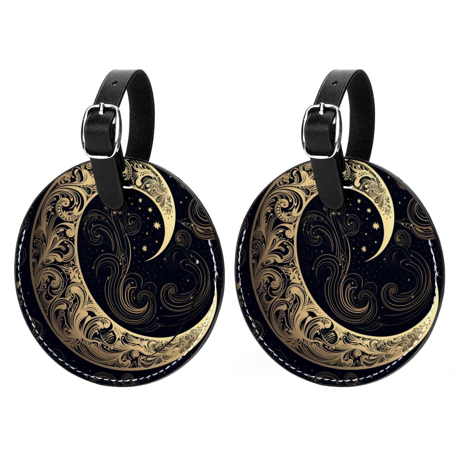 New Moon Symbol 2Pcs PU Leather Round Luggage Tags with Privacy Cover ...