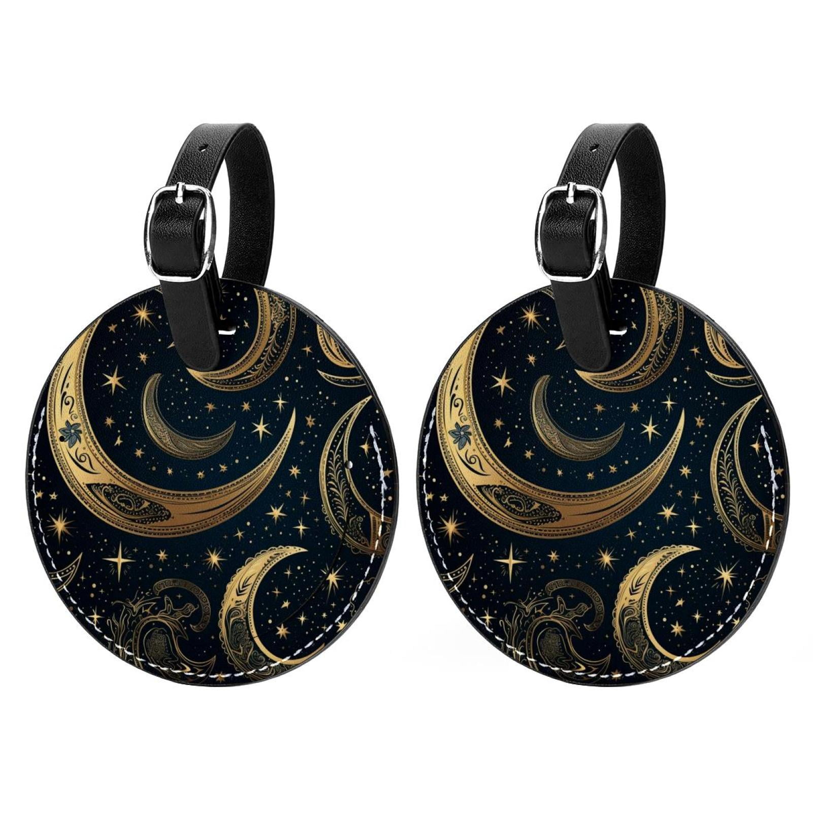 New Moon Symbol 2Pcs PU Leather Round Luggage Tags with Privacy Cover ...