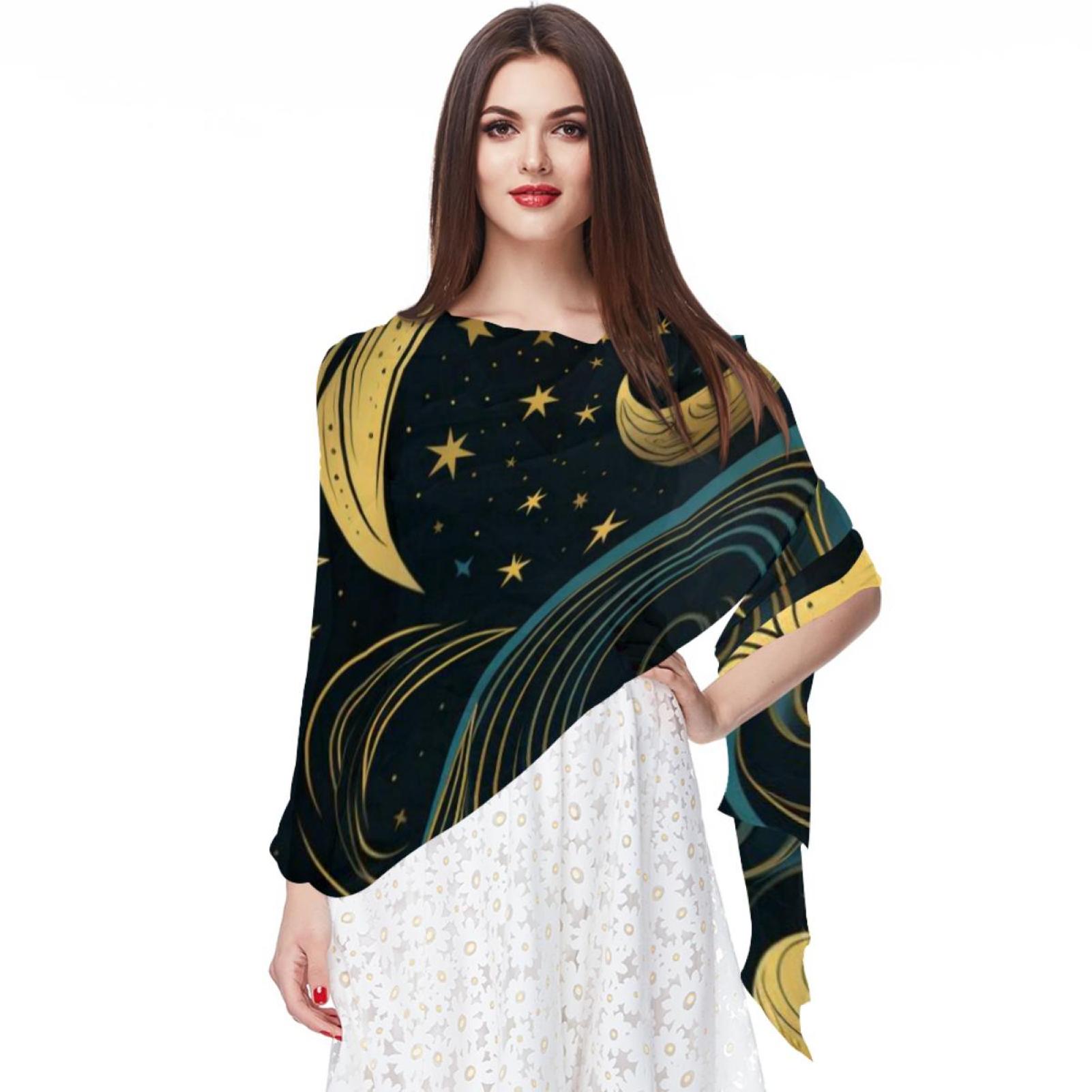 New Moon Symbol Elegant Silk Scarf - Translucent Chiffon Yarn ...