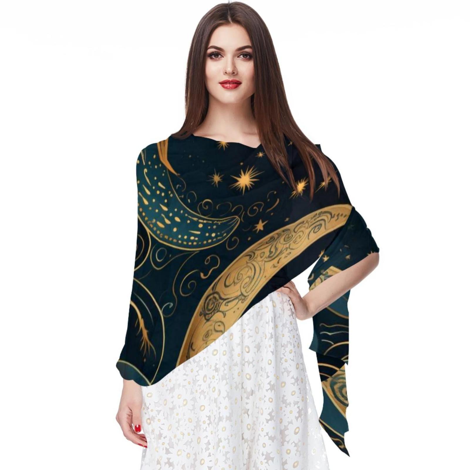 New Moon Symbol Elegant Silk Scarf - Translucent Chiffon Yarn ...