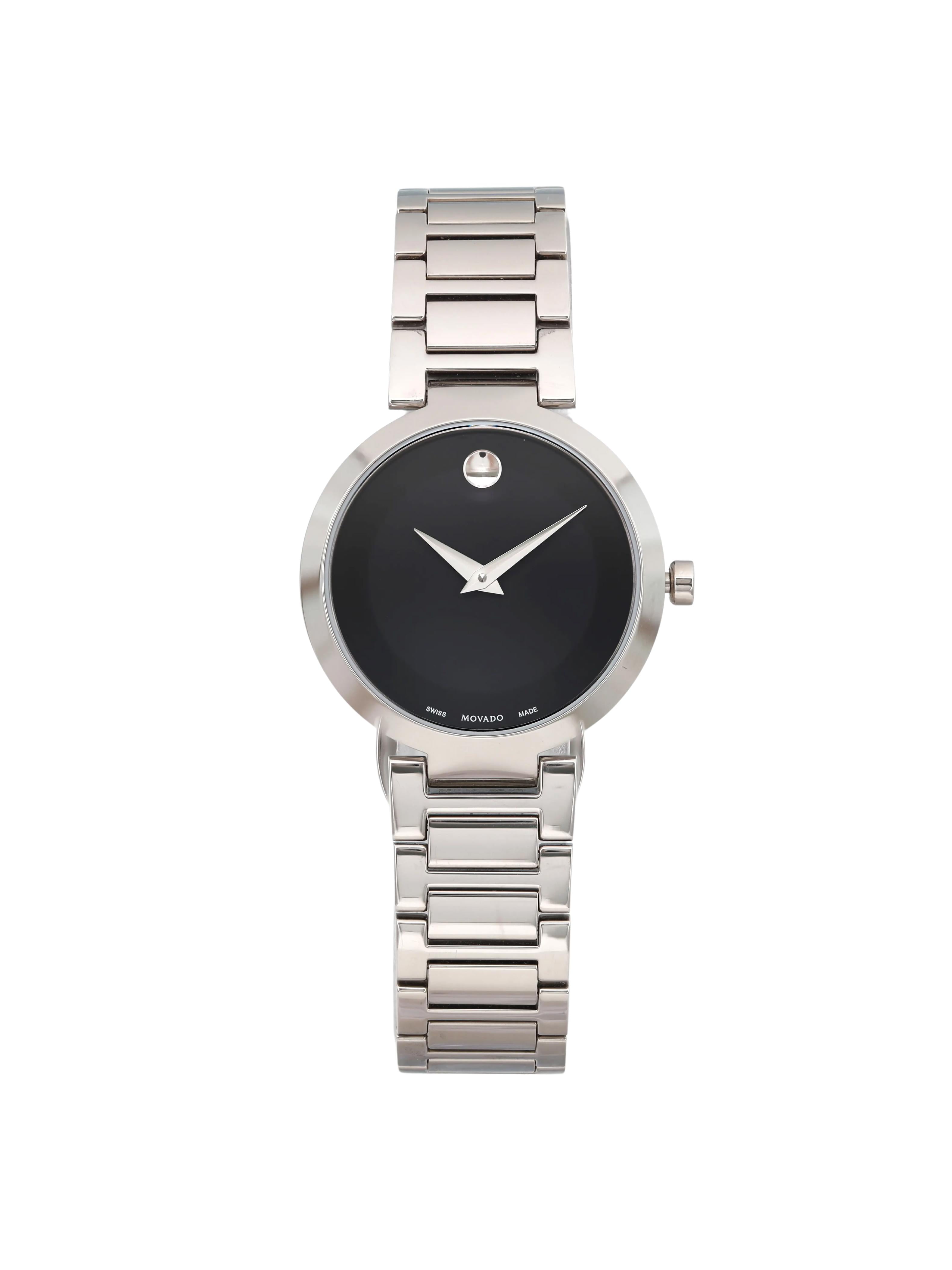 New Movado Modern Classic Stainless Steel Black Dial Quartz Ladies ...