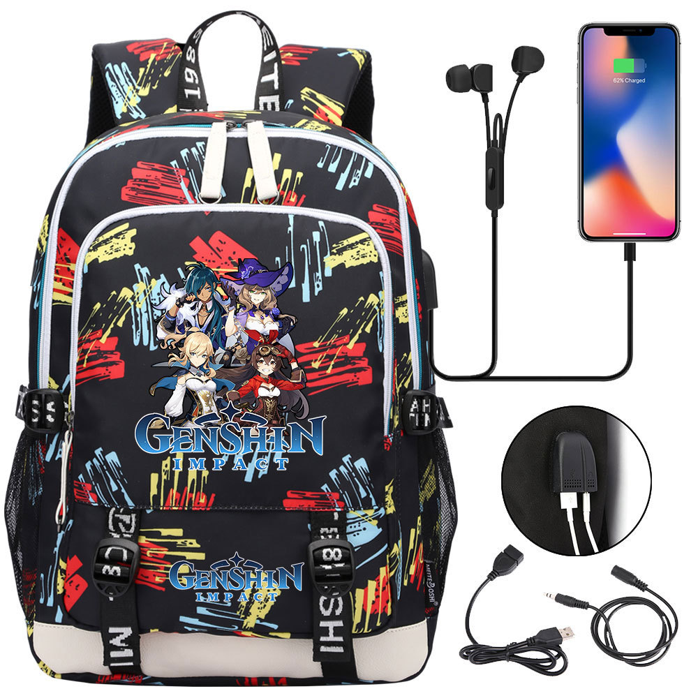 New Multi-Pocket Backpack featuring Genshin Impact Theme, USB Charging ...