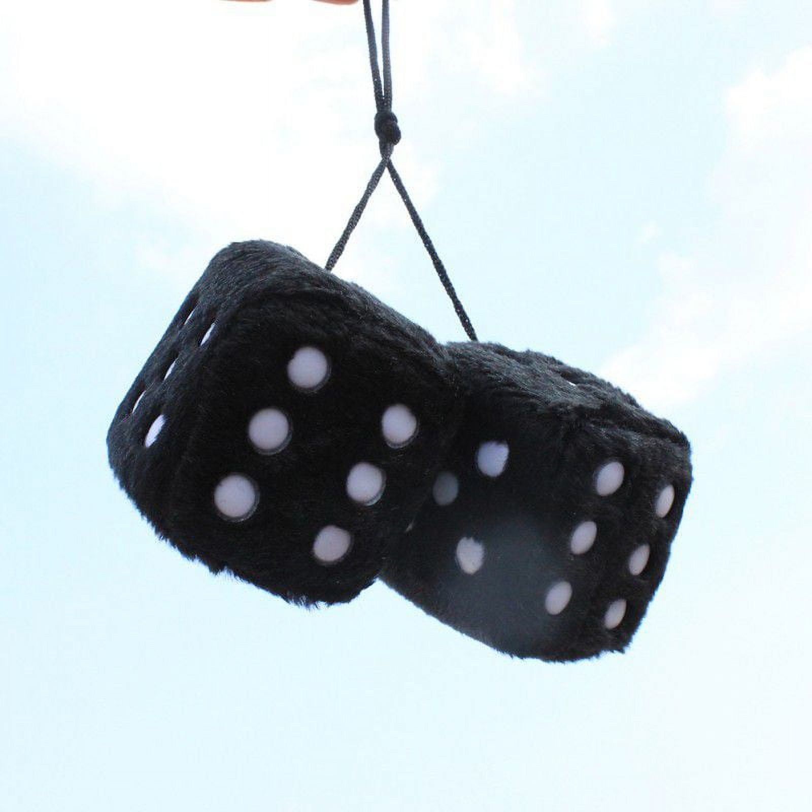 1 Pair of Retro Square Mirror Hanging Couple Fuzzy Plush Dice with Dots ...