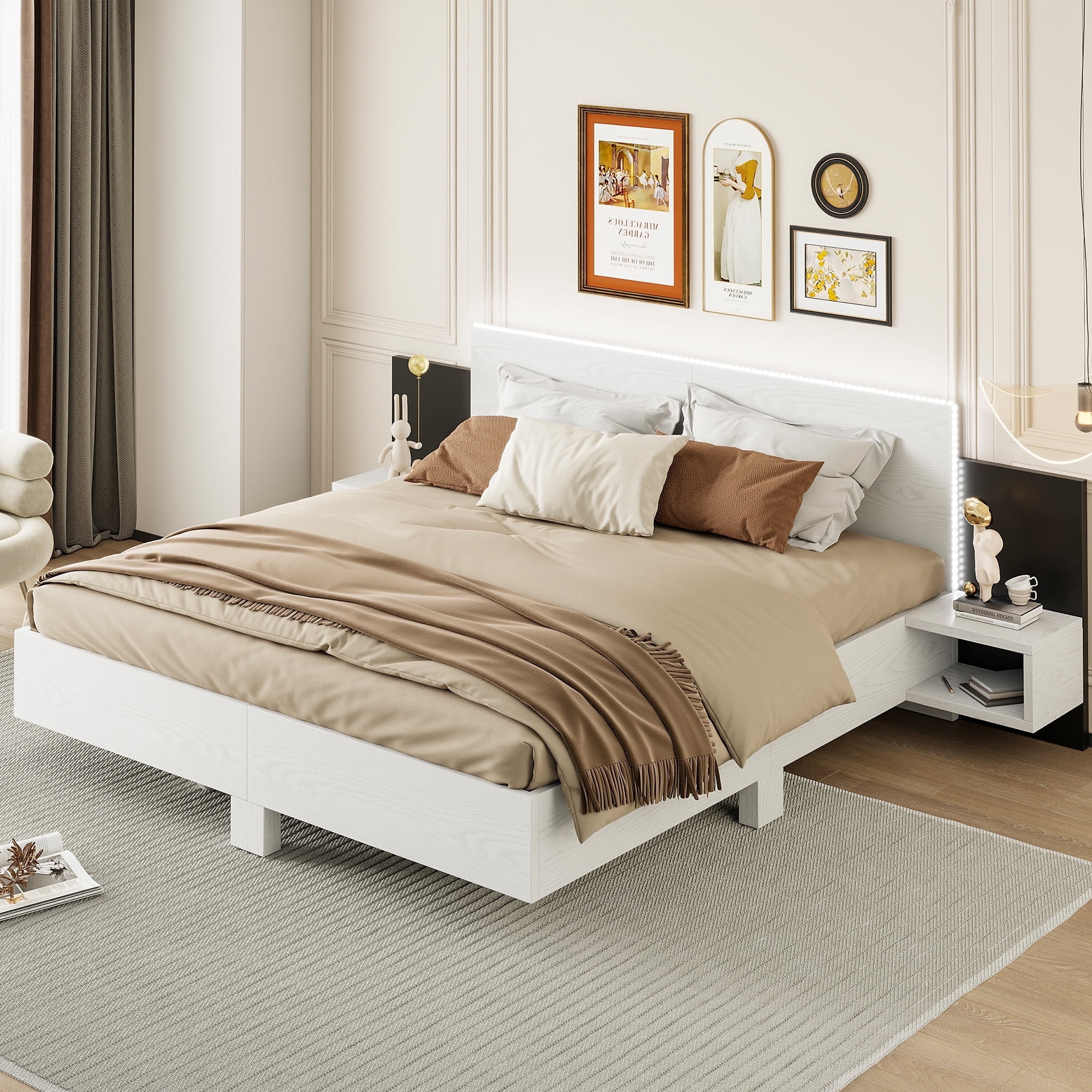New Natural Wood King Bed Frame – Floating Design w/Integrated LED ...