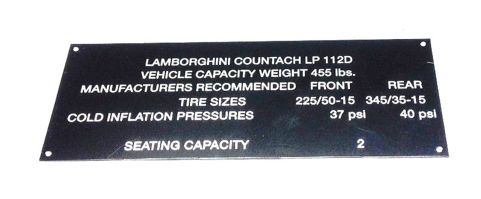 New OEM 1974-1989 Lamborghini Countach LP112D Tyre Data Manufacturer ...