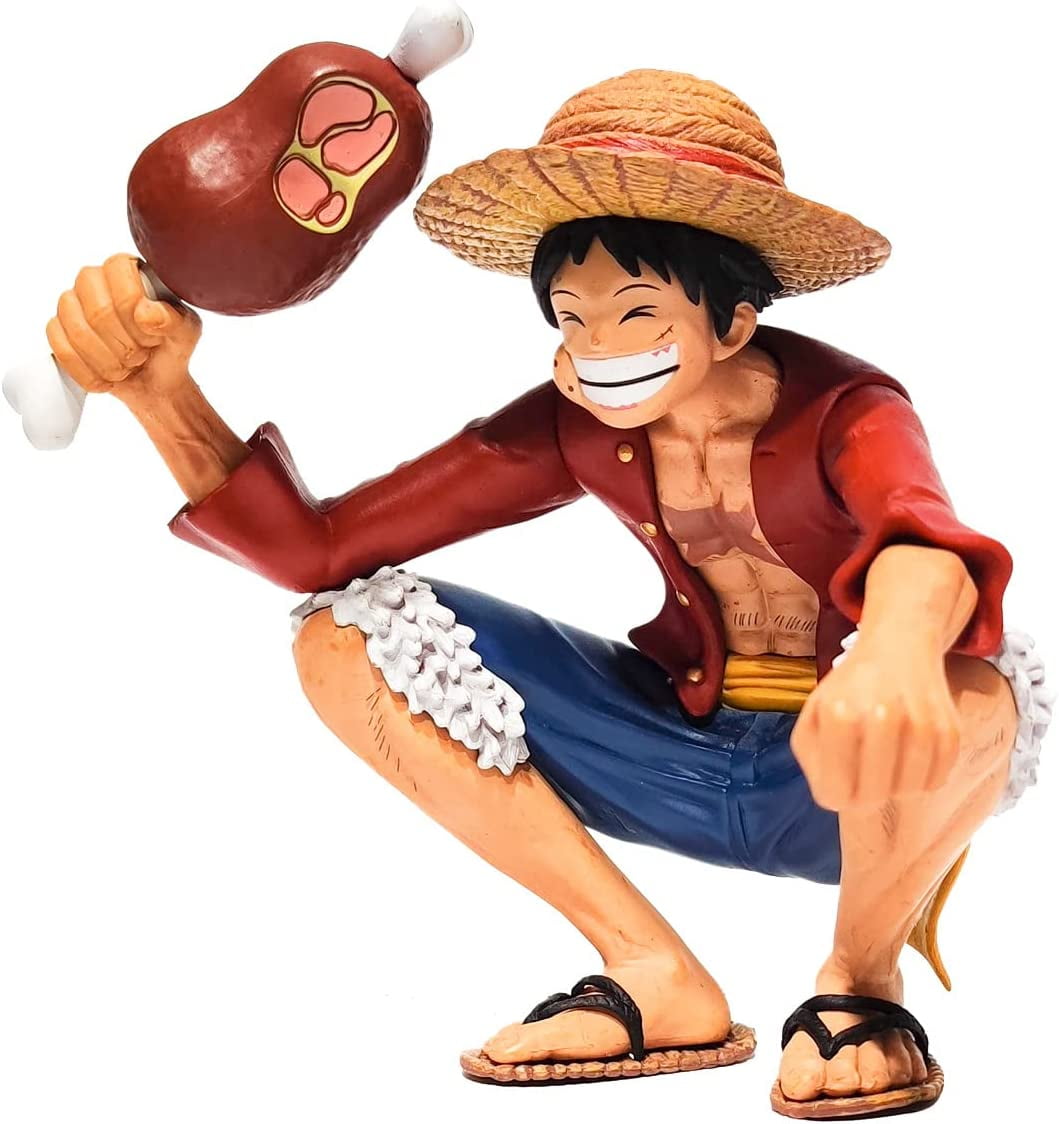New One Piece Luffy, Luffy Statue 14cm/5.5inch Luffy Smile Squat Eat ...